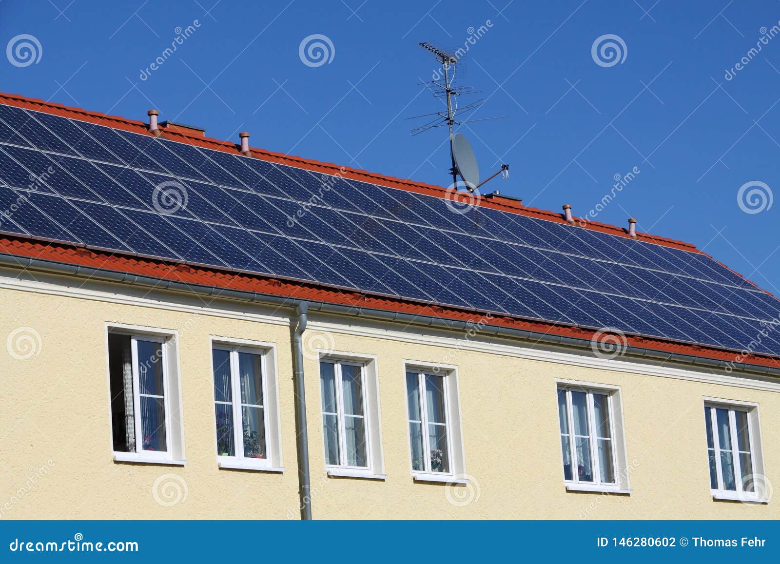 Solar cells on roof stock photo. Image of blue, innovation - 146280602