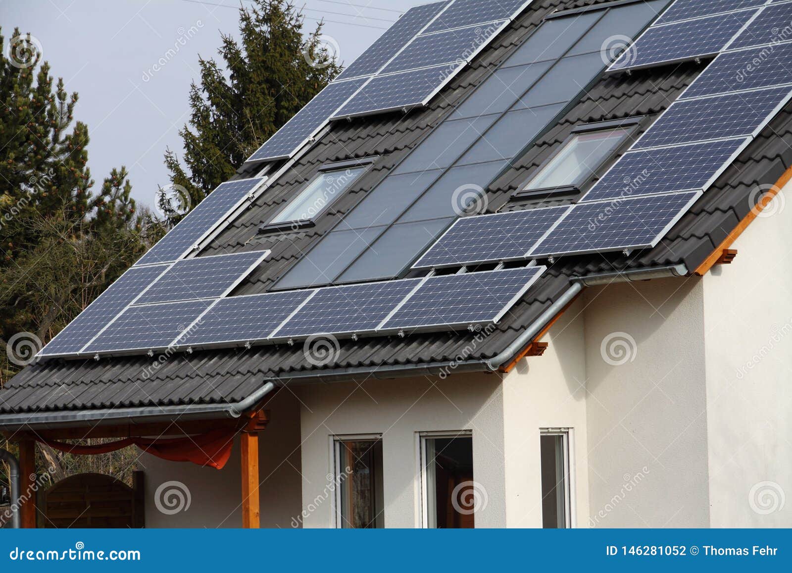 Solar cells on roof stock photo. Image of panels, panel - 146281052