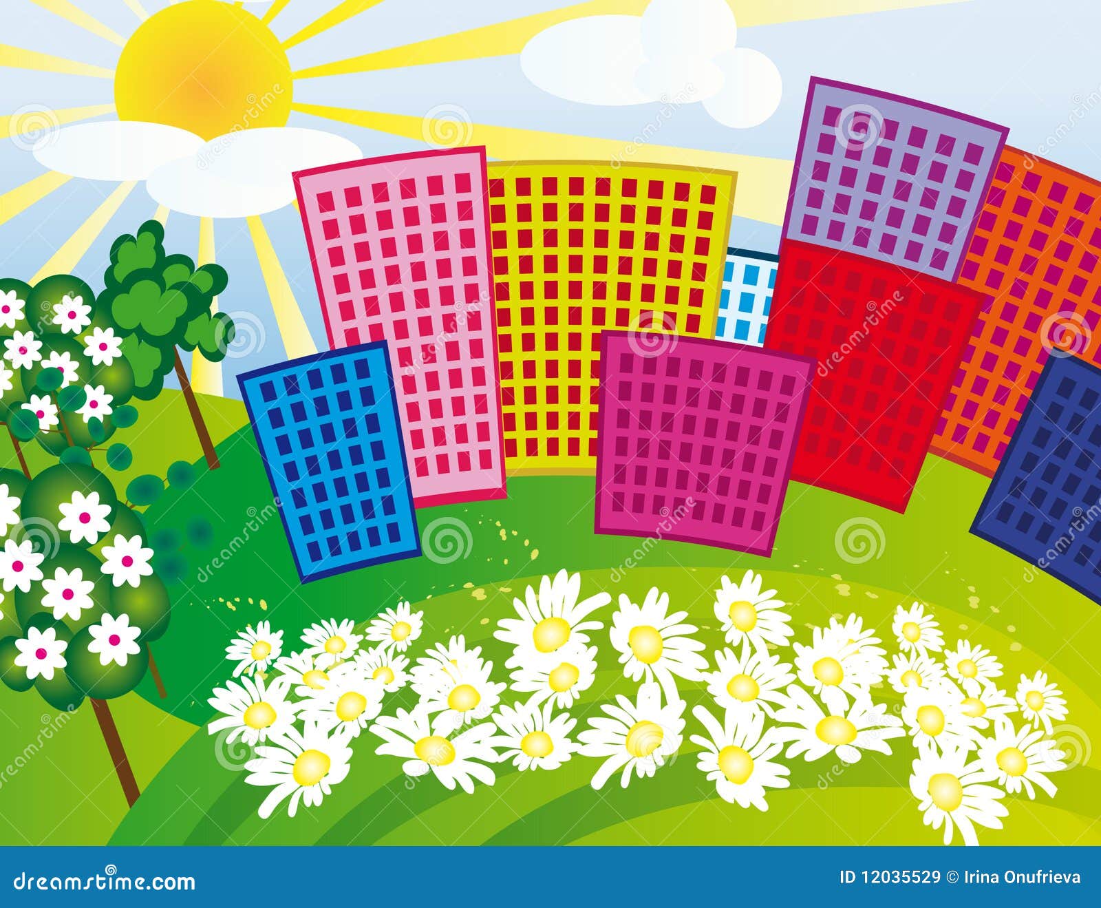 Solar City among the Flowers Stock Vector - Illustration of botany ...
