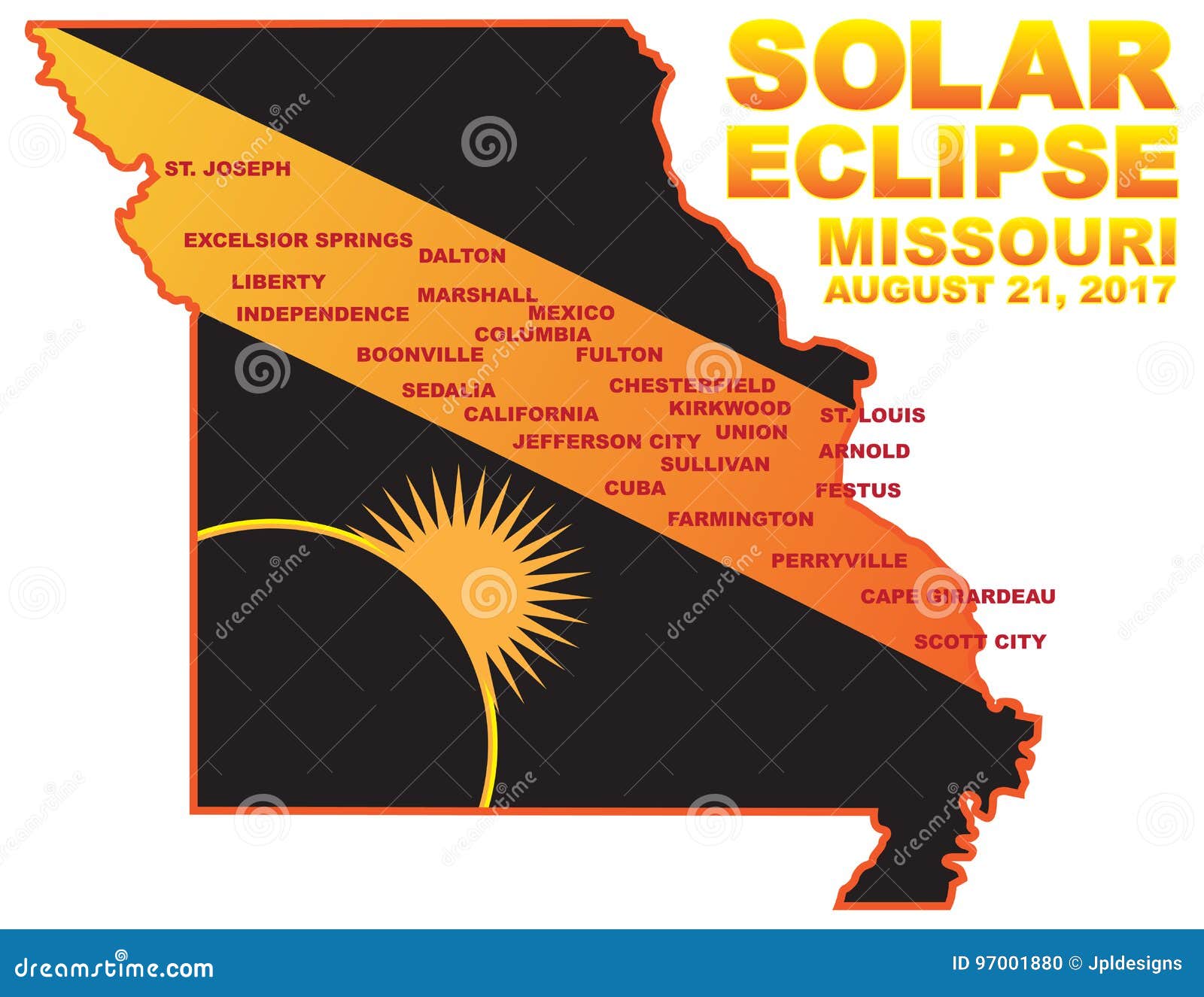 2017 Solar Eclipse Across Missouri Cities Map Vector Illustration Stock ... 2017 Solar Eclipse Across Missouri Cities Map Vector Illustration Stock ...
