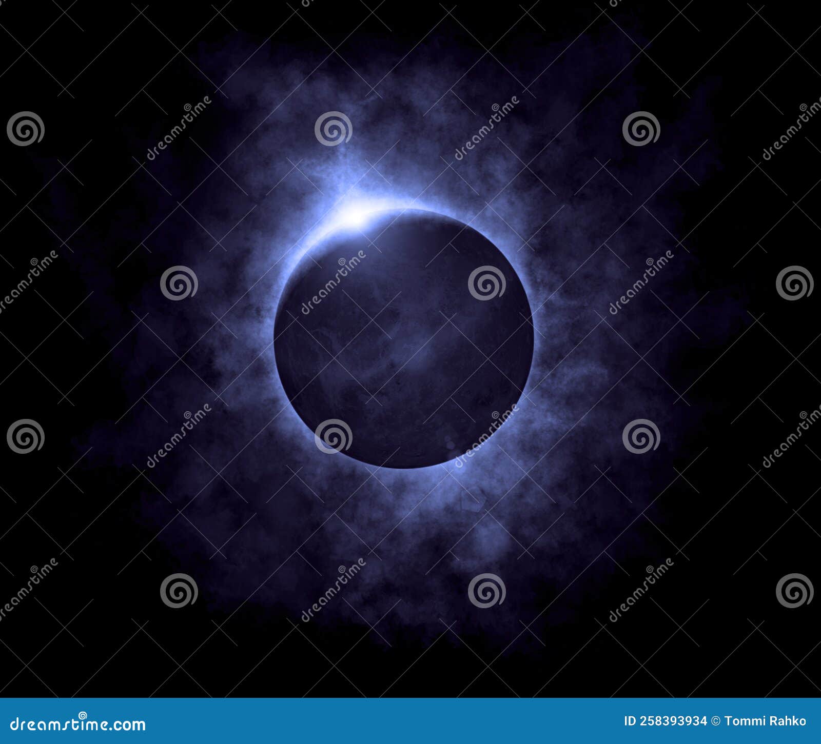 Solar Eclipse with Blue Smoke on a Black Background Stock Illustration ...