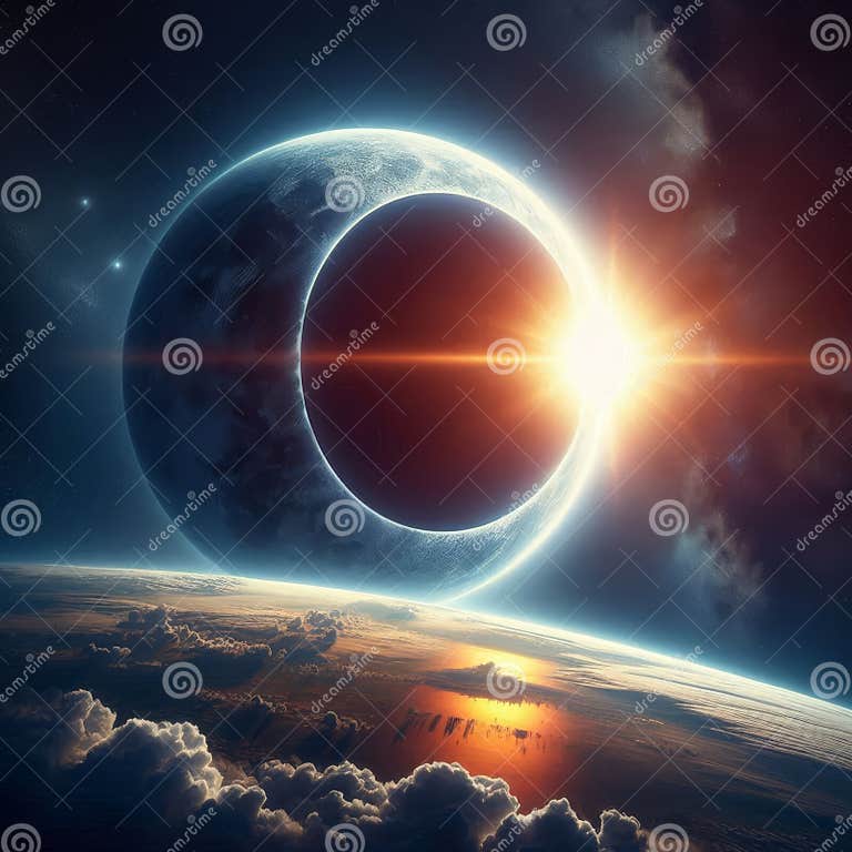 Solar Eclipse Casting Shadow Over Earth with Bright Corona Stock Photo ...