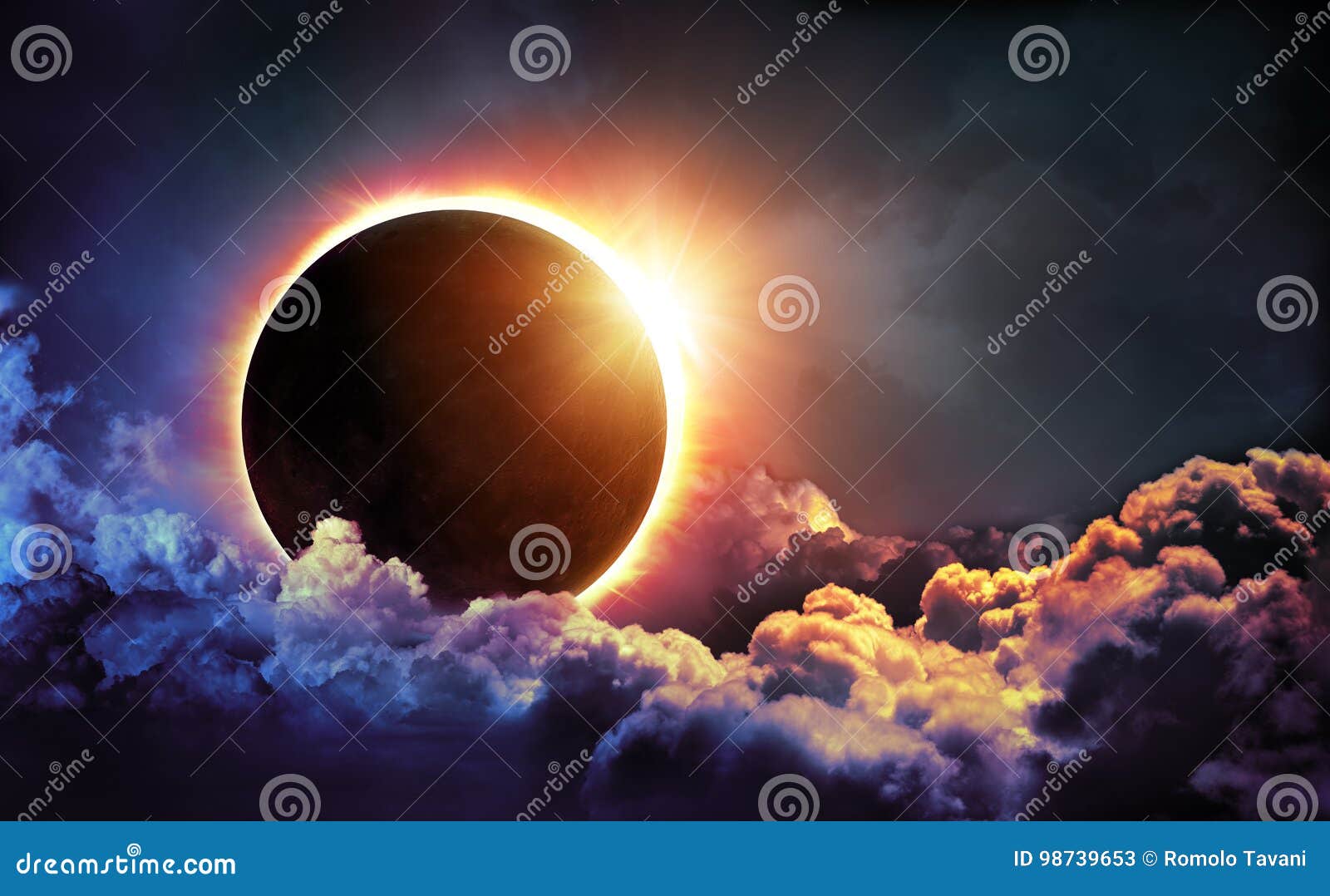 Solar Eclipse in Clouds stock image. Image of event, moon - 98739653
