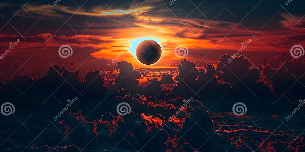 Solar Eclipse in the Clouds Stock Image - Image of planet, background ...