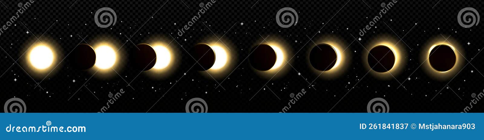 Solar Eclipse in Different Phases Stock Vector - Illustration of graphic, background: 261841837