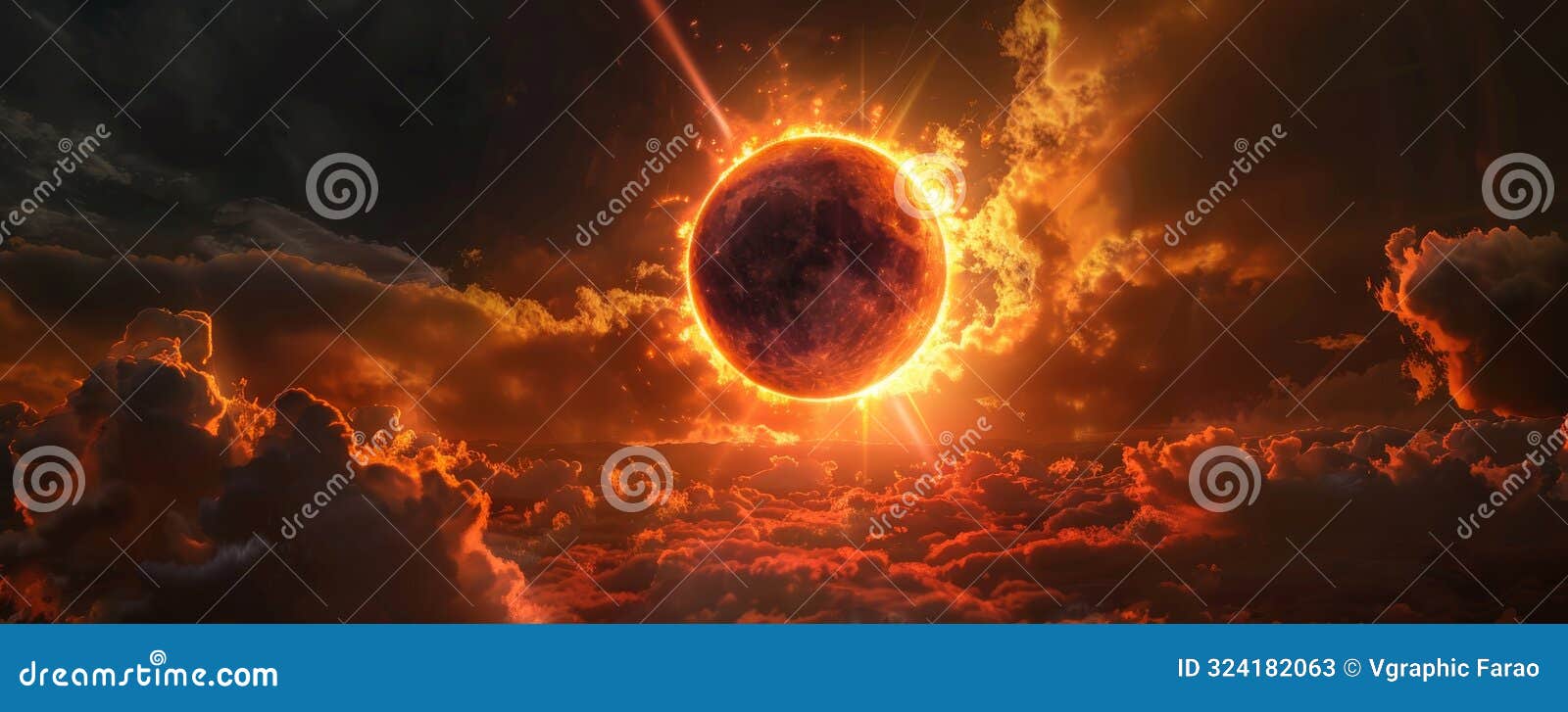 Solar Eclipse with Dramatic Fiery Sky and Clouds at Sunset, Celestial ...