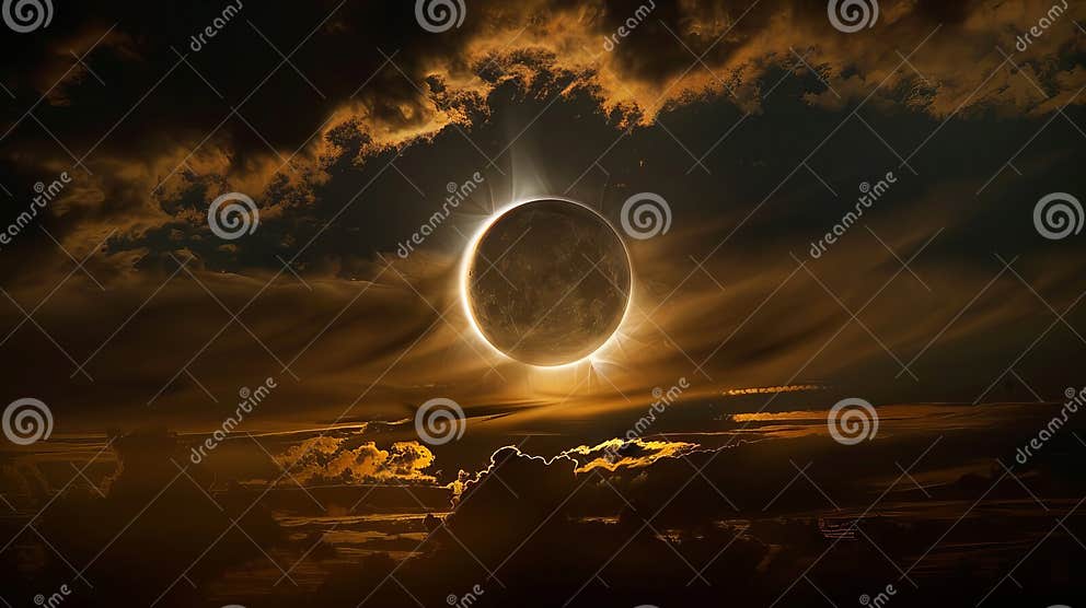 Solar Eclipse with a Glowing Corona Surrounded by Dramatic Clouds ...