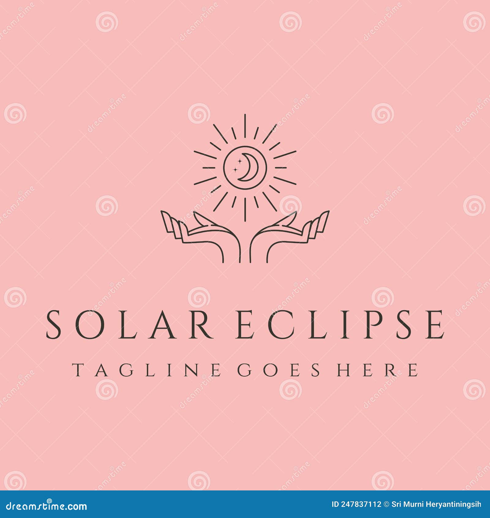 Solar Eclipse with Hand Line Art Logo Vector Symbol Illustration Design ...