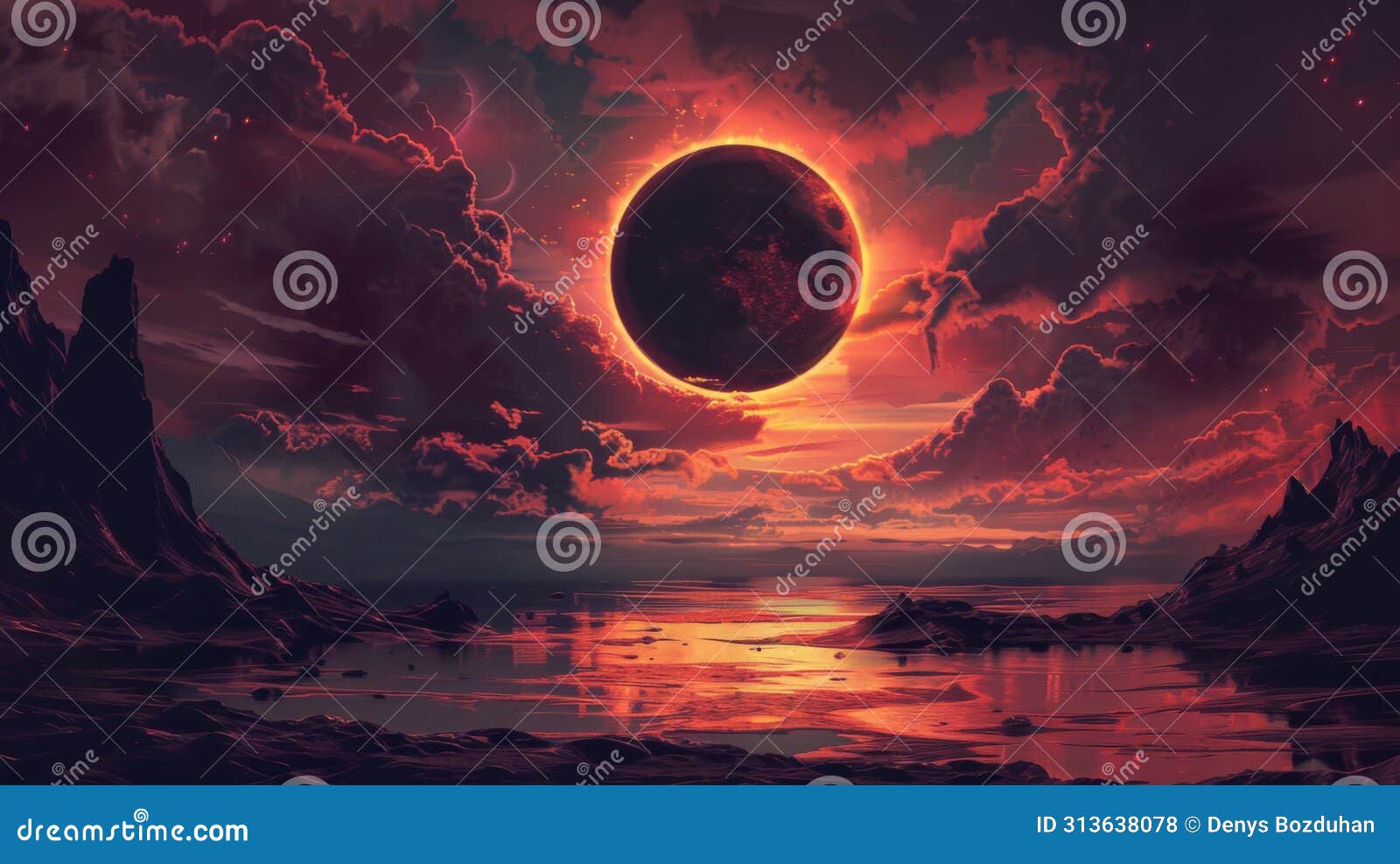 Solar Eclipse Illustration. Stock Photo - Image of water, bodies: 313638078