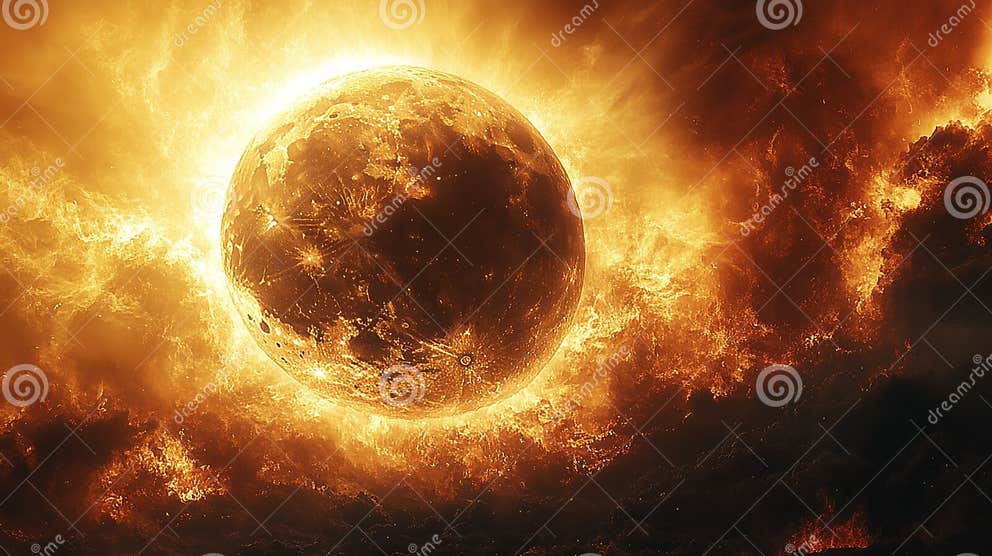 The Solar Eclipse Looks Fiery Stock Illustration - Illustration of ...