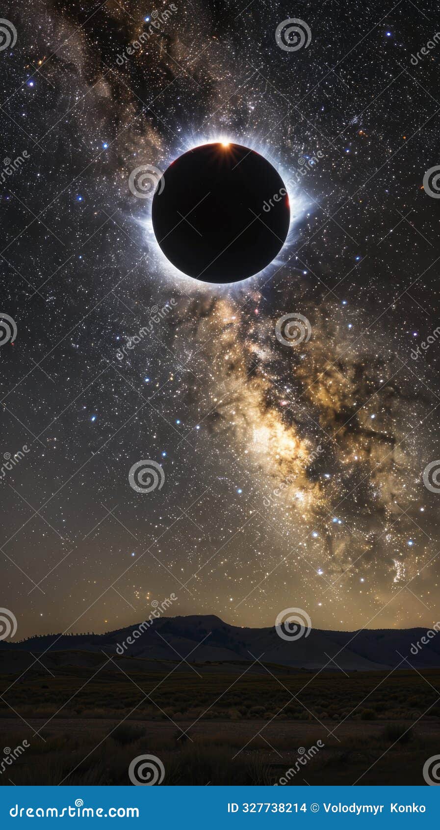 Solar Eclipse with Milky Way Over Mountains at Night, Cosmic Phenomenon ...