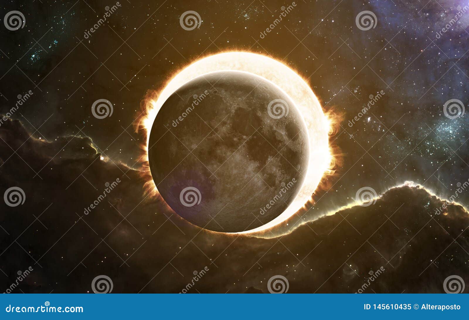Solar Eclipse. the Moon Covers the Sun, Solar System. Science Fiction ...