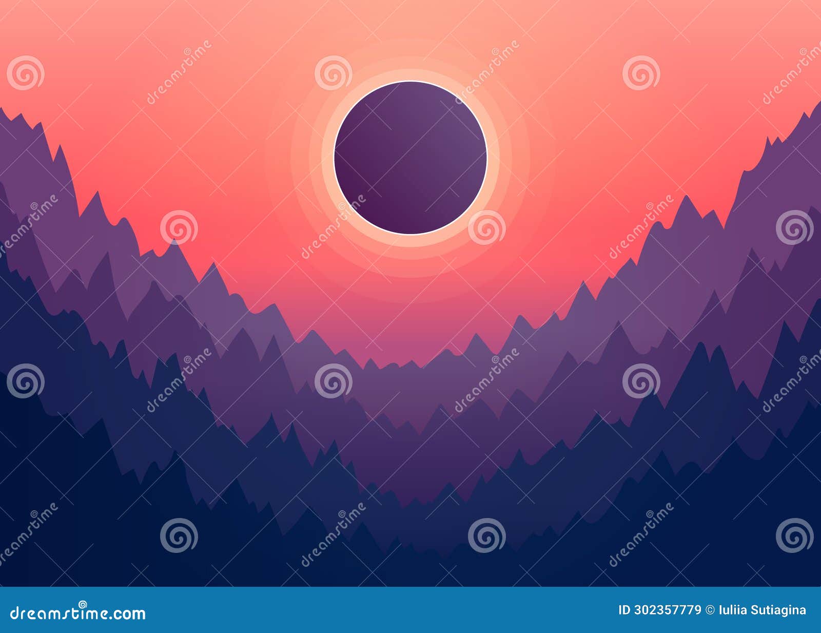 Solar Eclipse in Nature with Mountain. Moon Shading Sun. Eclipse Phase ...