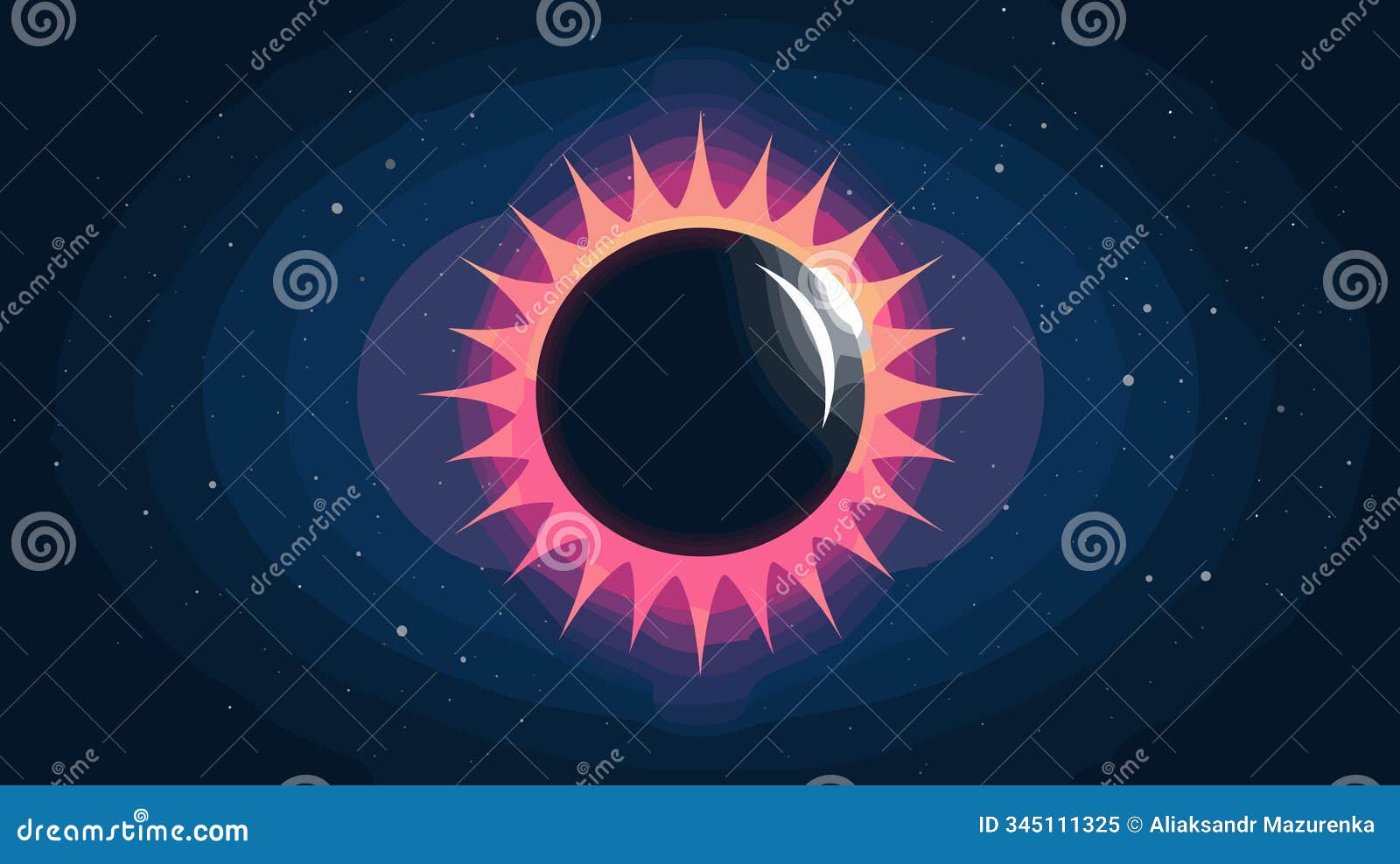 Solar Eclipse Neon Light Effect. Full Cover Of Sun By Moon With Round ...
