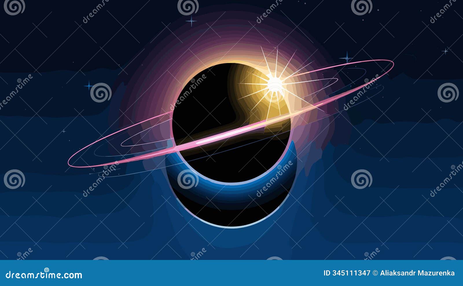 Solar Eclipse Neon Light Effect. Full Cover of Sun by Moon with Round ...