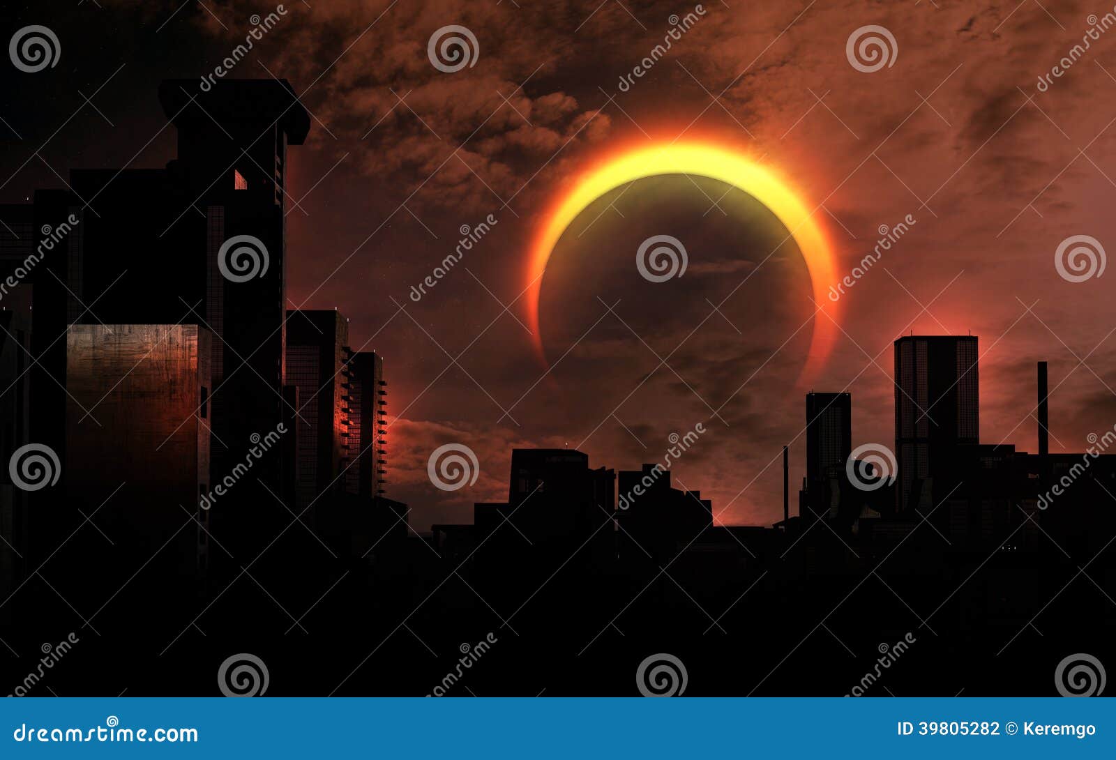 Solar Eclipse Over the City Stock Illustration - Illustration of event ...