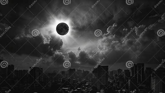 Solar Eclipse Over City Skyline during Daytime Stock Illustration ...