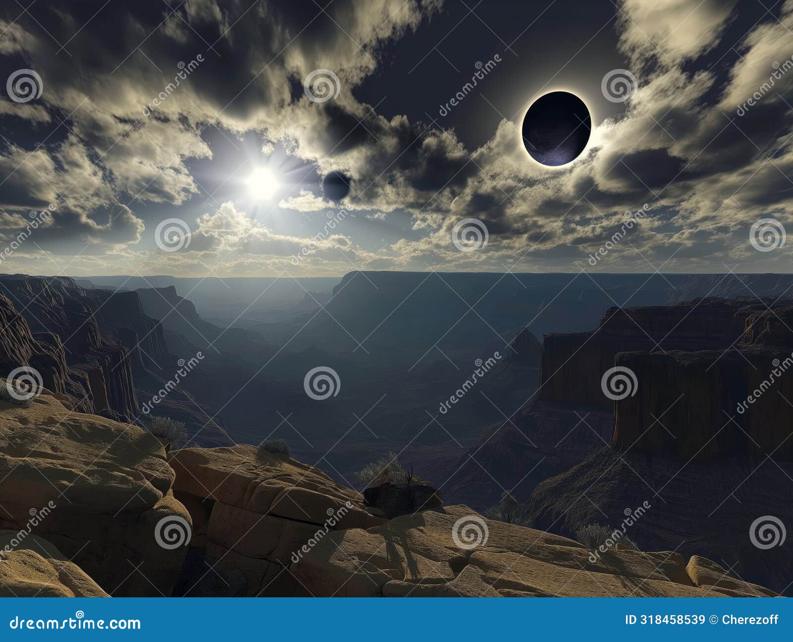 Solar Eclipse Over Grand Canyon Stock Image - Image of view, surreal ...