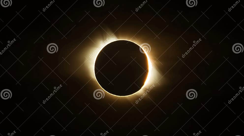 A Solar Eclipse in Progress with the Moon Covering Most of the Suns Surface Leaving only a Ring ...