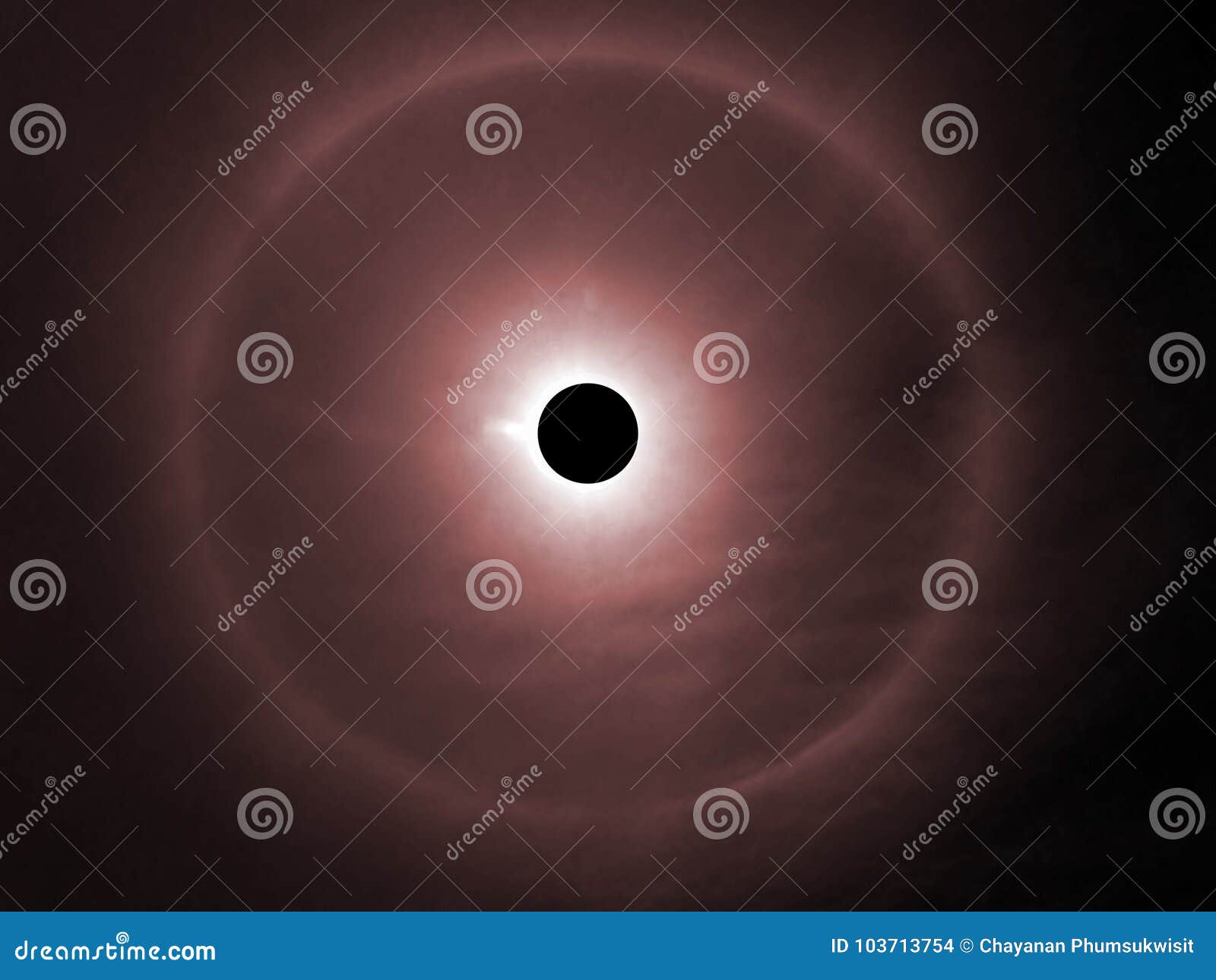 Solar Eclipse and Rainbow Ring Around in Dark Red Sky Stock Photo ...