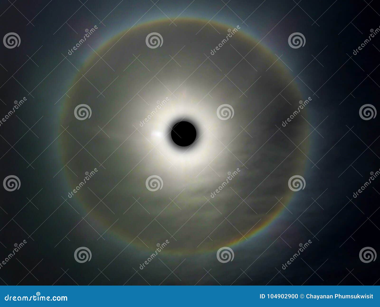 Solar Eclipse and Rainbow Ring Around in Dark Sky Stock Photo - Image ...