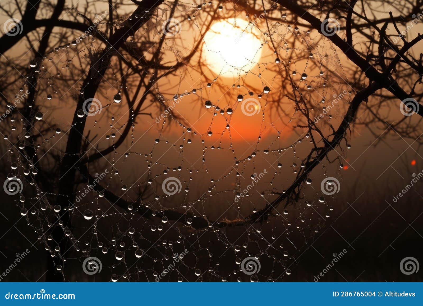 Solar Eclipse Reflection in a Dew-covered Spider Web Stock Illustration ...