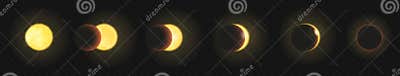 Solar Eclipse Set, Process or Stages of Partial and Complete Eclipse ...