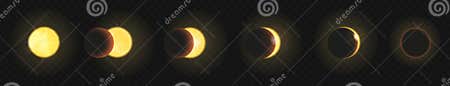 Solar Eclipse Set, Process or Stages of Partial and Complete Eclipse ...