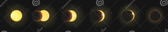 Solar Eclipse Set, Process or Stages of Partial and Complete Eclipse ...