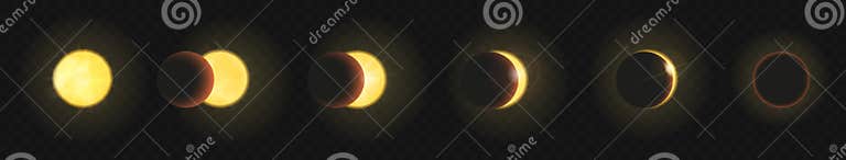 Solar Eclipse Set, Process or Stages of Partial and Complete Eclipse ...