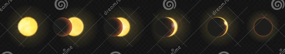 Solar Eclipse Set, Process or Stages of Partial and Complete Eclipse ...