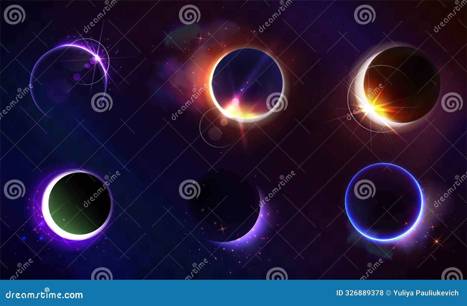 Solar Eclipse Set on Transparent Background Stock Illustration ...