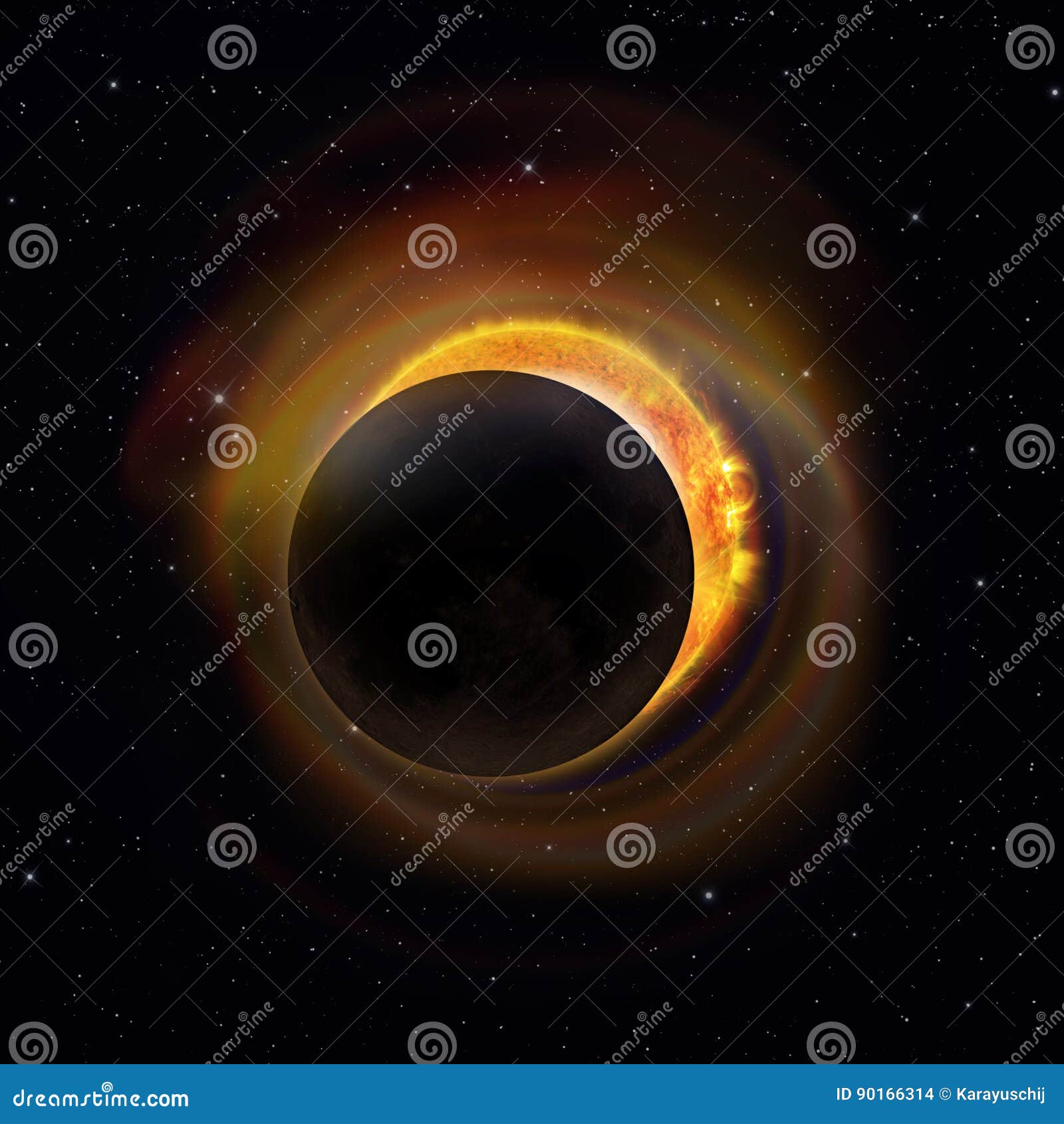 Solar Eclipse on Starry Sky Stock Illustration - Illustration of power ...