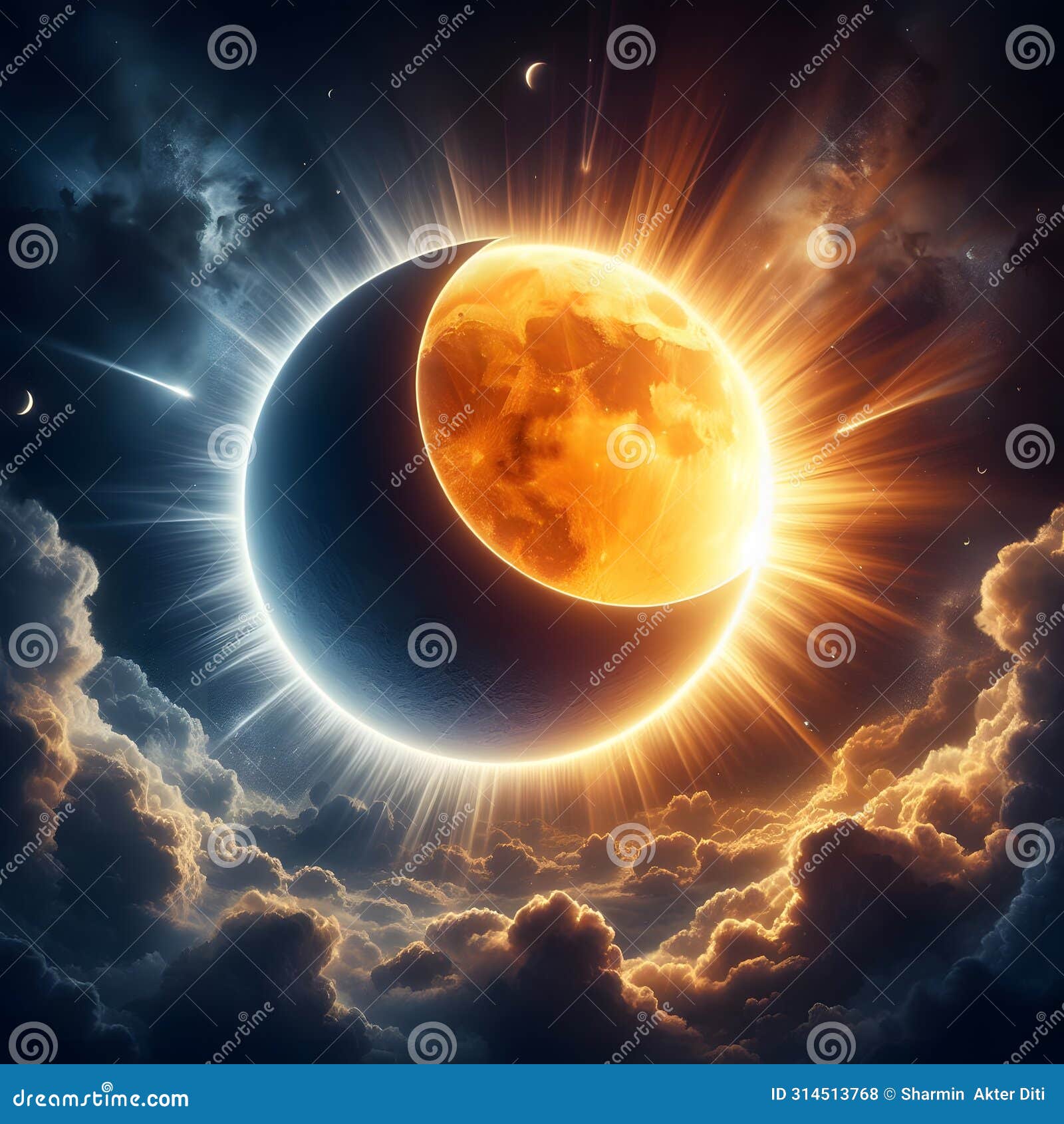Solar Eclipse, Sun and Clouds. 3d Rendering, 3d Illustration Stock ...