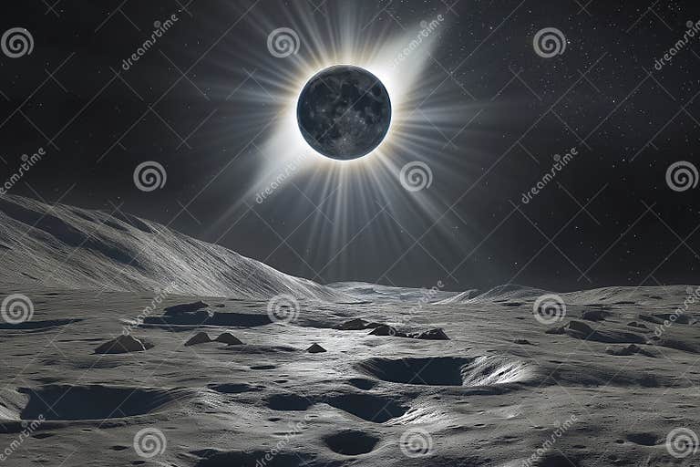 Solar Eclipse Viewed from Lunar Surface in High Definition Stock ...