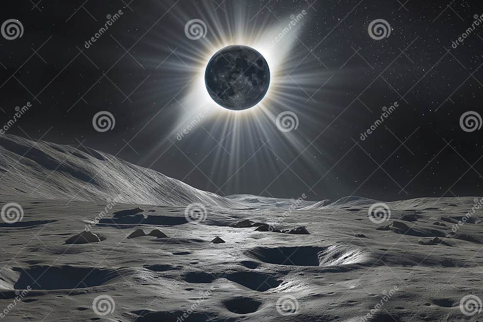 Solar Eclipse Viewed from Lunar Surface in High Definition Stock ...