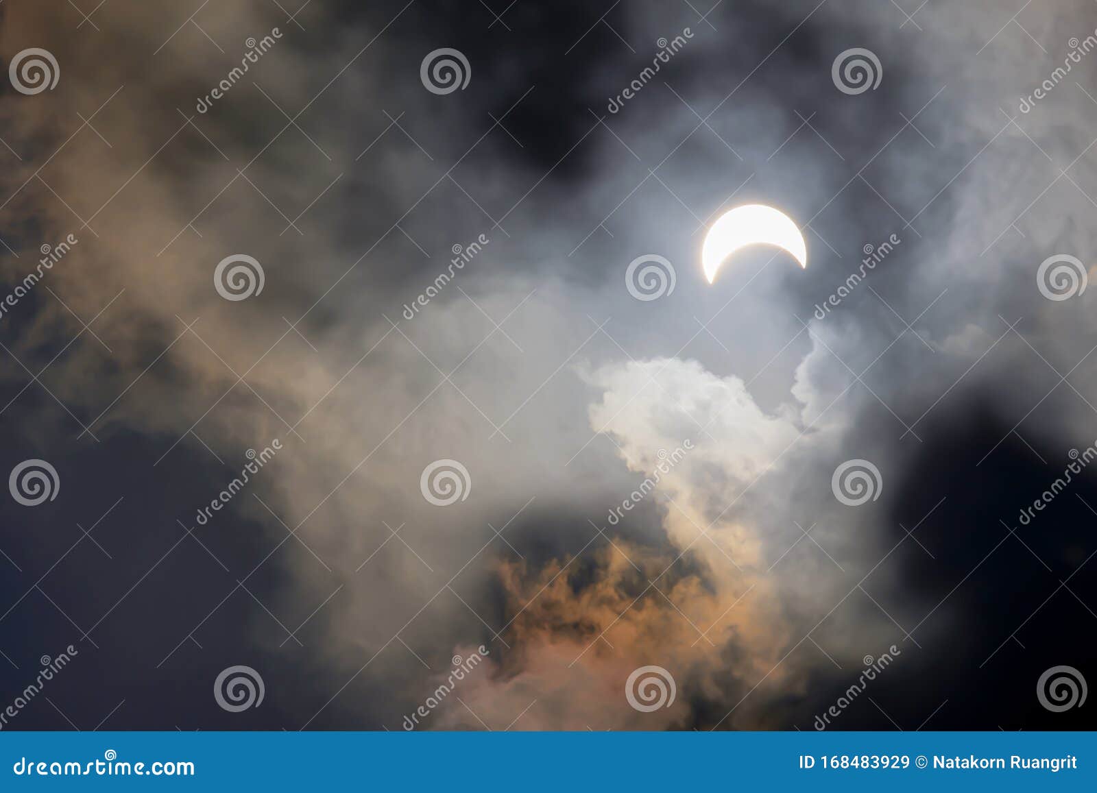Solar Eclipse with White Cloud on Dark Sky Background Stock Image ...
