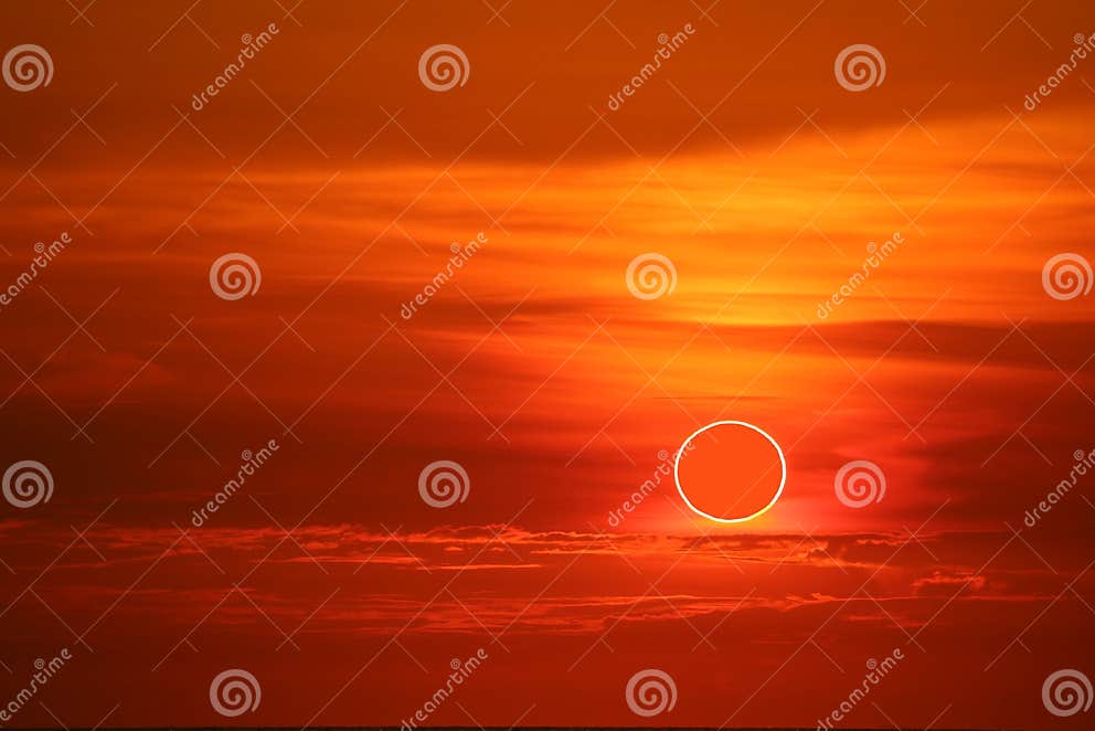 Solar Eclipses during the Sun Fall Over the Sky in Evening Stock Image ...