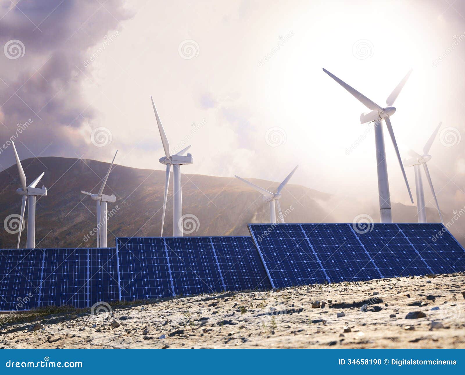 Solar Eco Power and Wind Generators Stock Photo - Image of green, panel ...