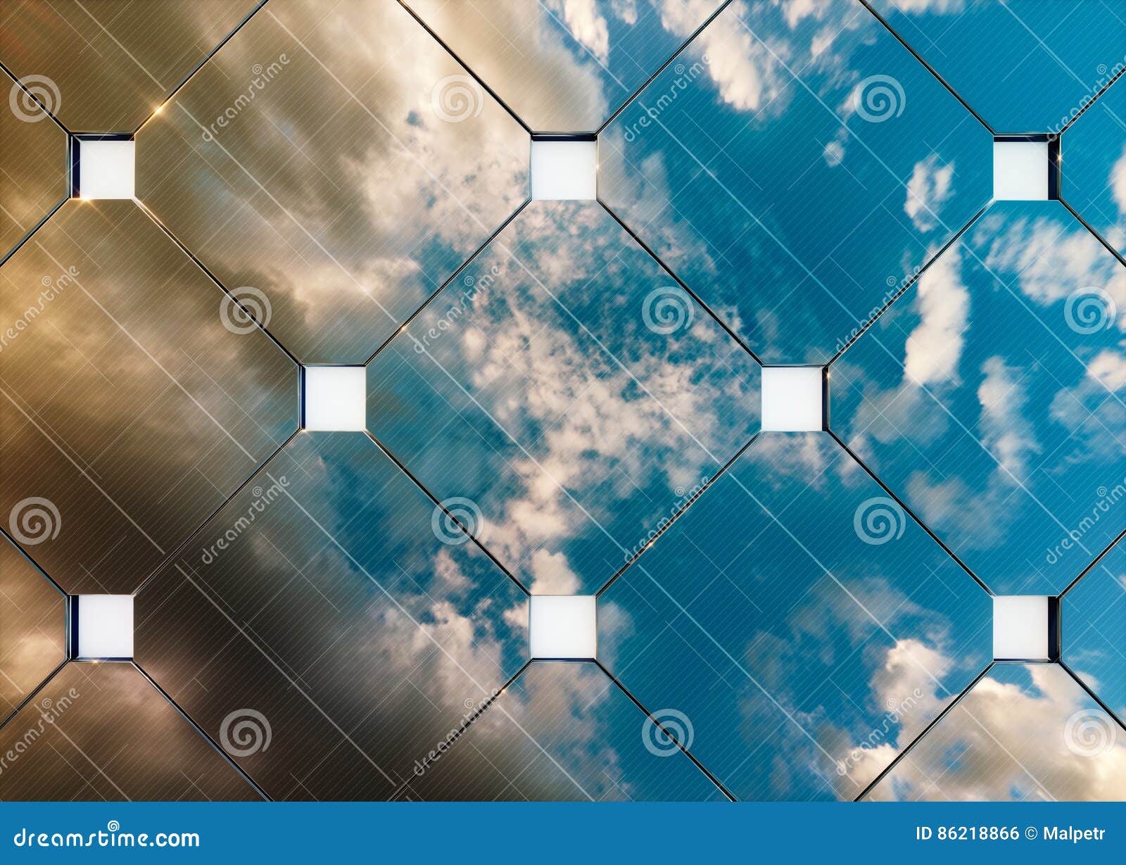 Solar Energy Concept. Evening Sky Reflection on Photovoltaic Panel ...