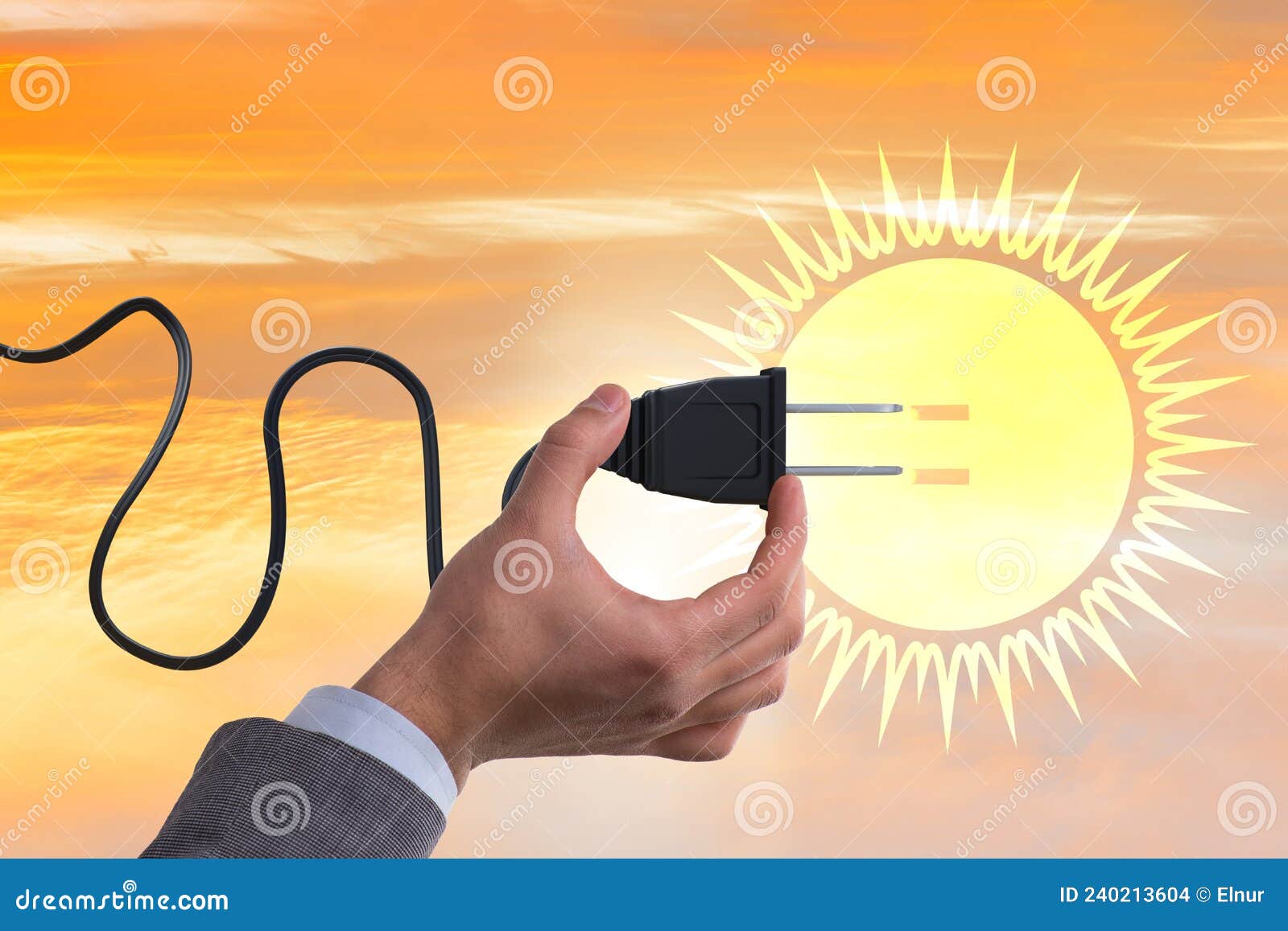 Solar Energy Concept with Sun and Socket Stock Photo - Image of hybrid ...