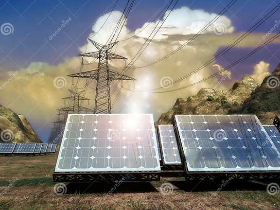 Solar Energy and Electrical Net Stock Illustration - Illustration of ...