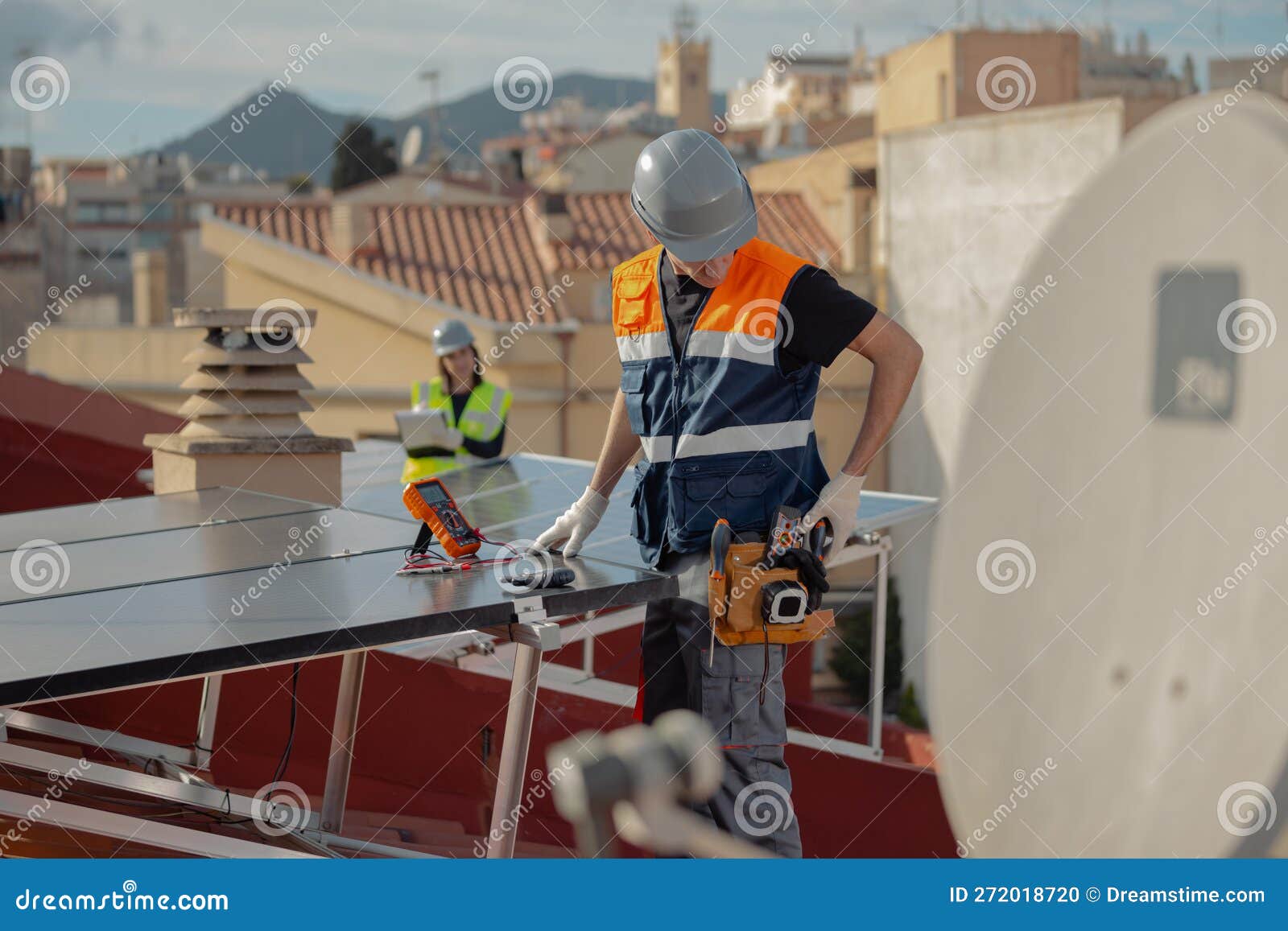 Solar Energy Engineering Team Working on Photovoltaic Panels ...