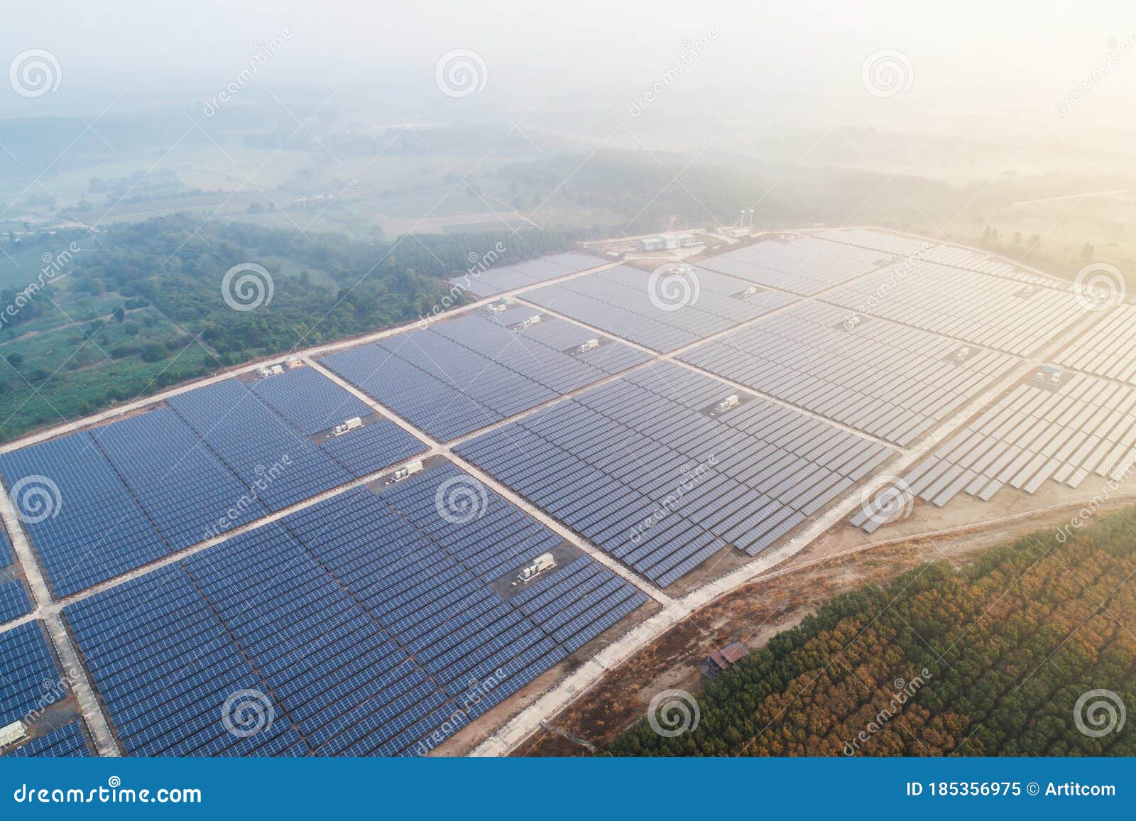 Solar Energy Farm. High Angle View of Solar Panels on an Energy Farm ...