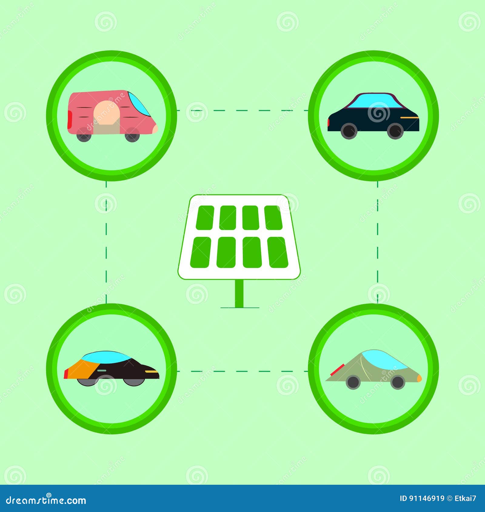 Solar Energy with Flat Car Icon Stock Vector - Illustration of energy ...