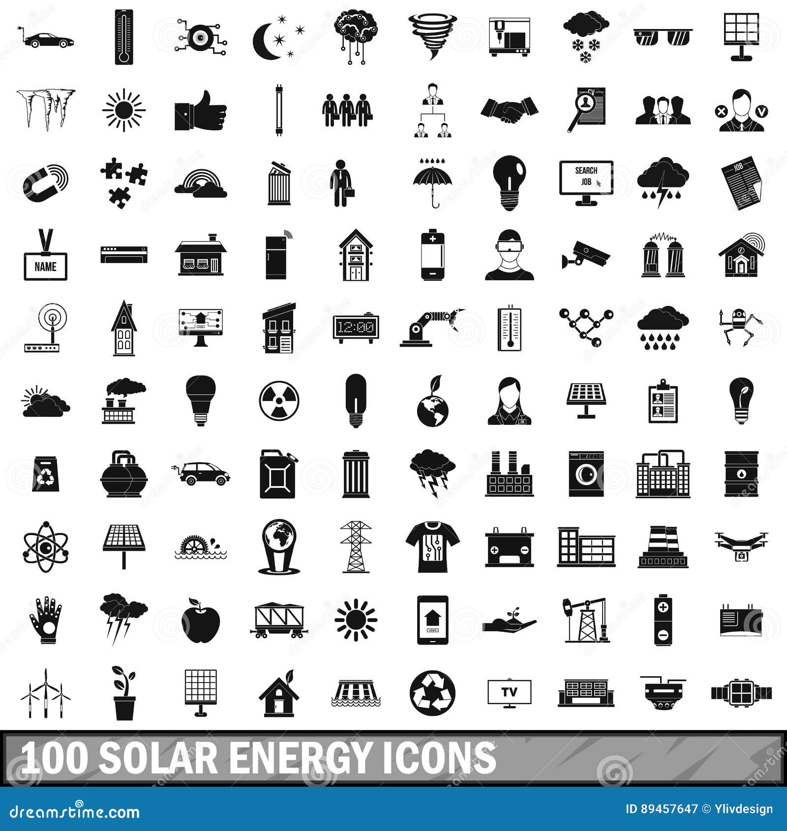 100 Solar Energy Icons Set, Simple Style Stock Vector - Illustration of ...