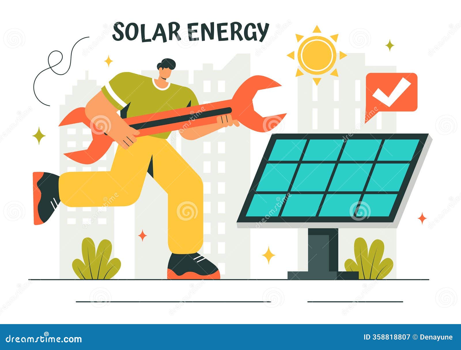Solar Energy Installation Vector Illustration Featuring a Home Service ...
