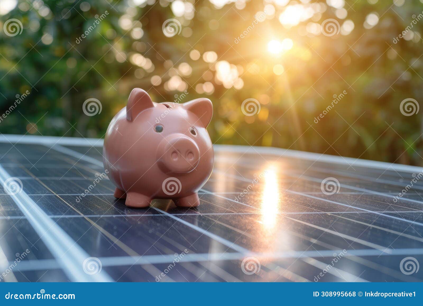 Solar Energy Money Saving. a Piggy Bank Money Box on a Solar Energy ...