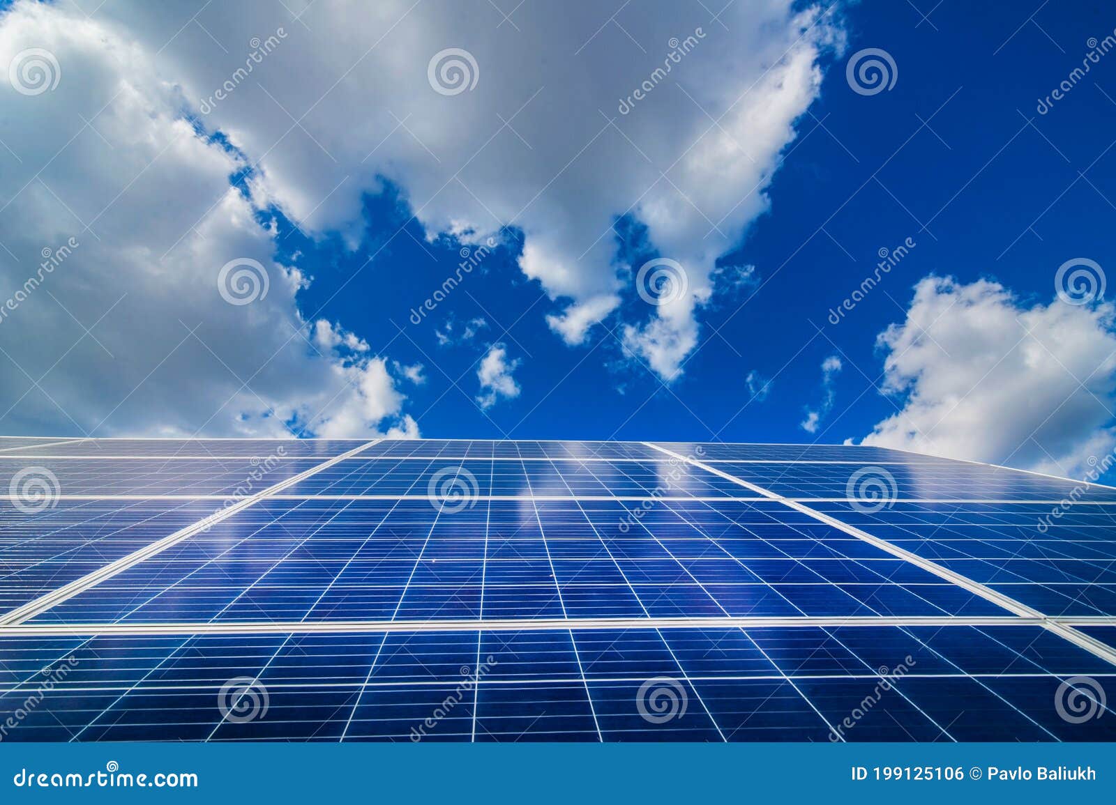 Solar Energy Panel Power System and Sky with Clouds Stock Photo - Image ...