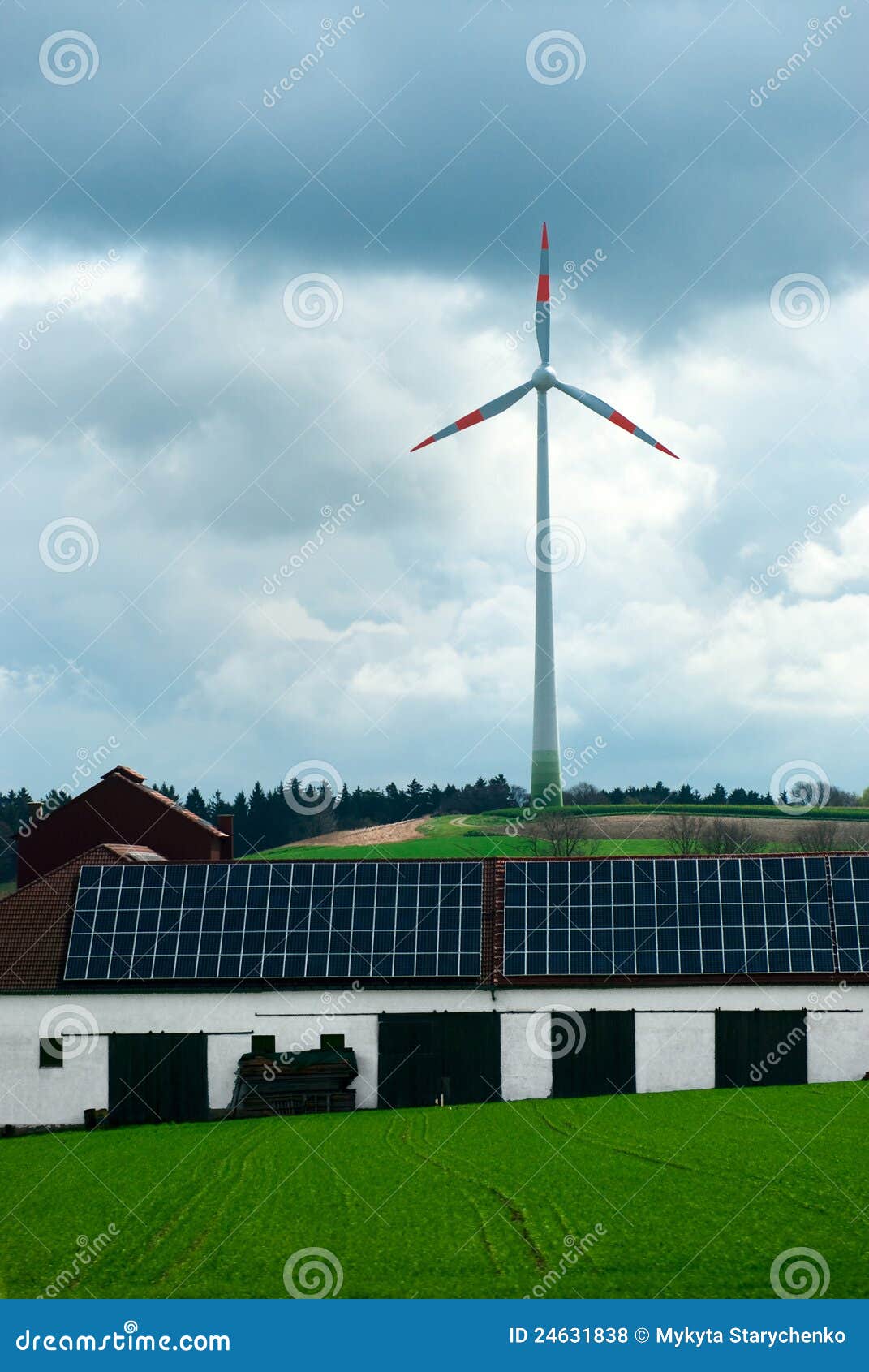 Solar Energy Panels at the Countryside House and W Stock Photo - Image ...
